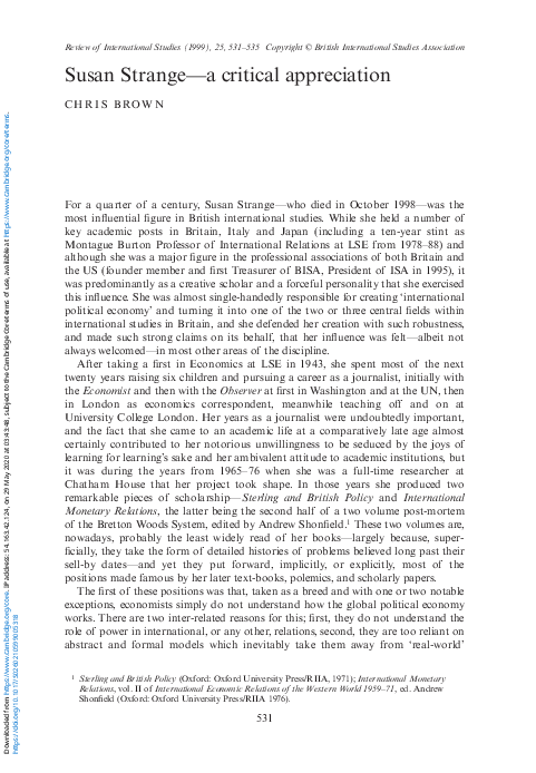 (PDF) Susan Strange—a critical appreciation