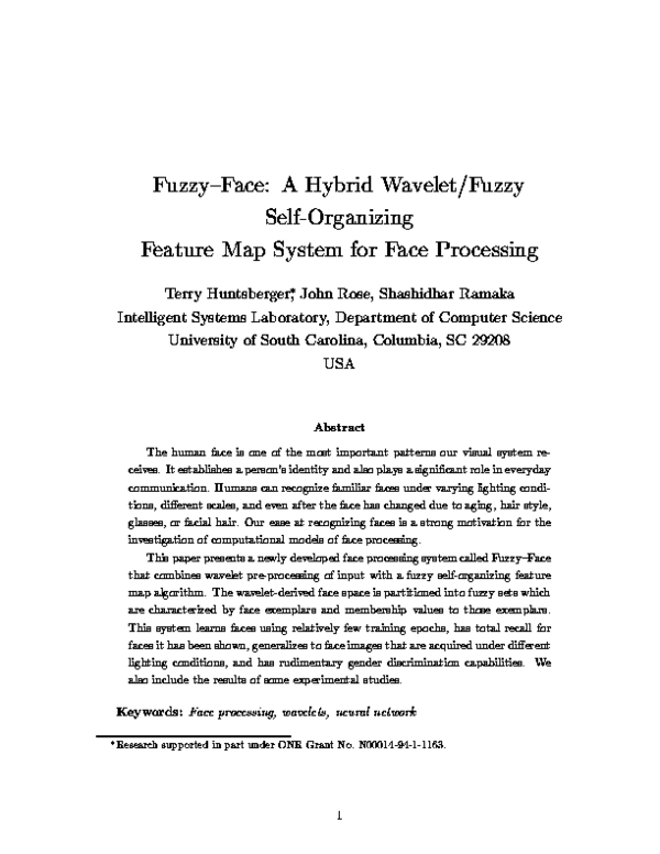 (PDF) Fuzzy-Face: A Hybrid Wavelet/Fuzzy Self-Organizing Feature Map System for Face Processing ...
