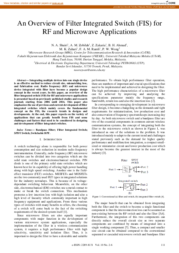 (PDF) An Overview of Filter Integrated Switch (FIS) for RF and ...