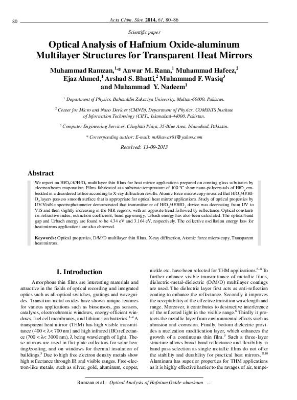 (PDF) Optical analysis of hafnium oxide-aluminum multilayer structures ...