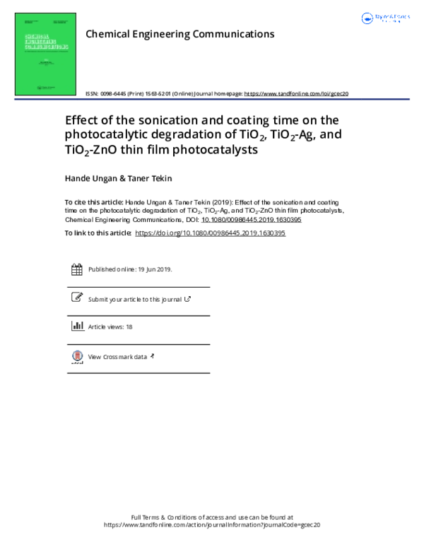(PDF) Effect of the sonication and coating time on the photocatalytic degradation of TiO2, TiO2 ...