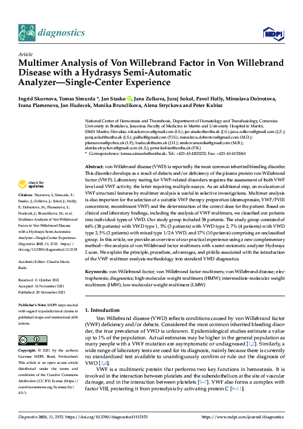 (PDF) Multimer Analysis of Von Willebrand Factor in Von Willebrand ...