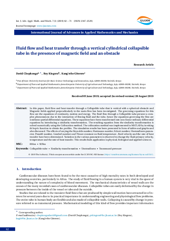(PDF) Fluid flow and heat transfer through a vertical cylindrical collapsible tube in the ...