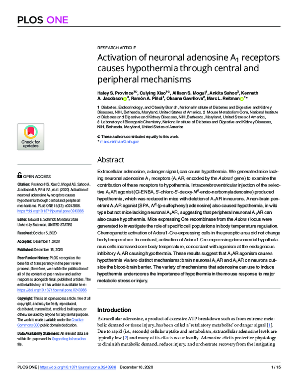(PDF) Activation of neuronal adenosine A1 receptors causes hypothermia ...