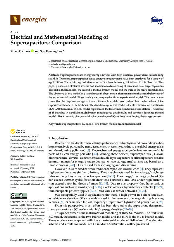 Pdf Electrical And Mathematical Modeling Of Supercapacitors Comparison