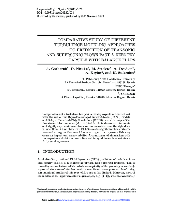 (PDF) Comparative study of different turbulence modeling approaches to prediction of transonic ...