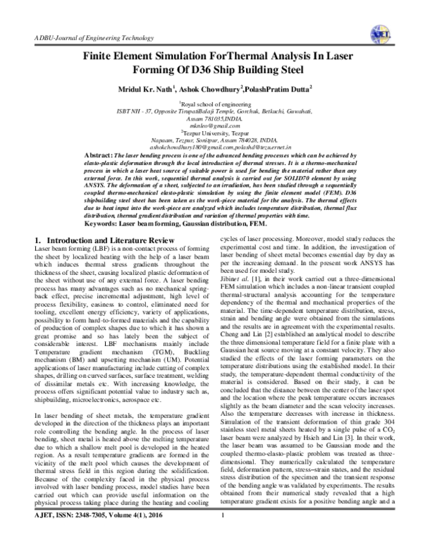 (PDF) Finite Element Simulation ForThermal Analysis In Laser Forming Of ...