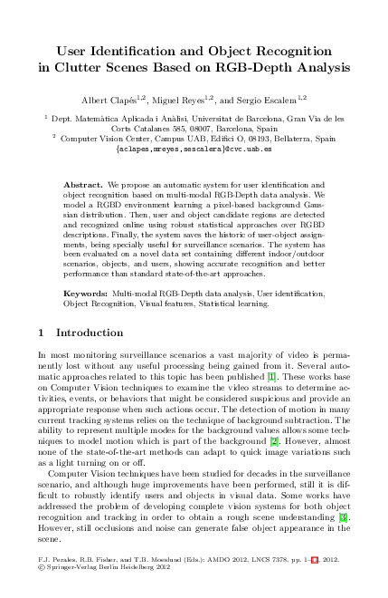 Pdf User Identification And Object Recognition In Clutter Scenes Based On Rgb Depth Analysis