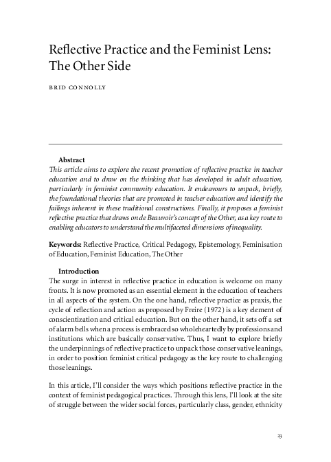(PDF) Reflective Practice and the Feminist Lens: The Other Side