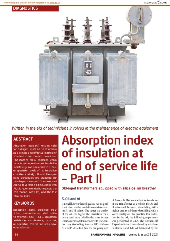 (PDF) Absorption index of insulation at end of service life – Part II