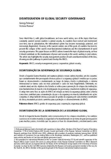 (PDF) Disintegration of Global Security Governance