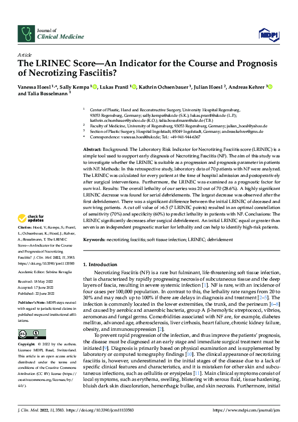 (PDF) The LRINEC Score—An Indicator for the Course and Prognosis of ...