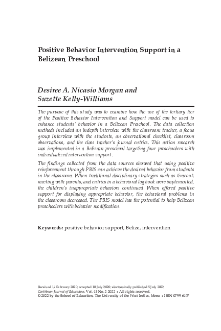 (PDF) Positive Behavior Intervention Support in a Belizean Preschool
