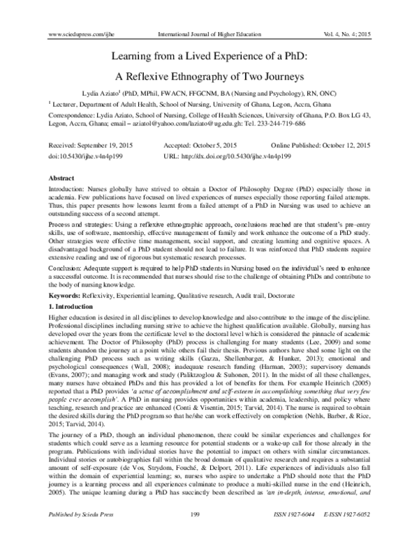 (PDF) Learning from a Lived Experience of a PhD: A Reflexive ...