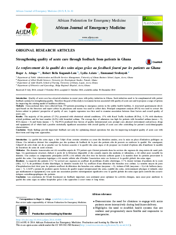 (PDF) Le renforcement de la qualité des soins aigus grâce au feedback ...