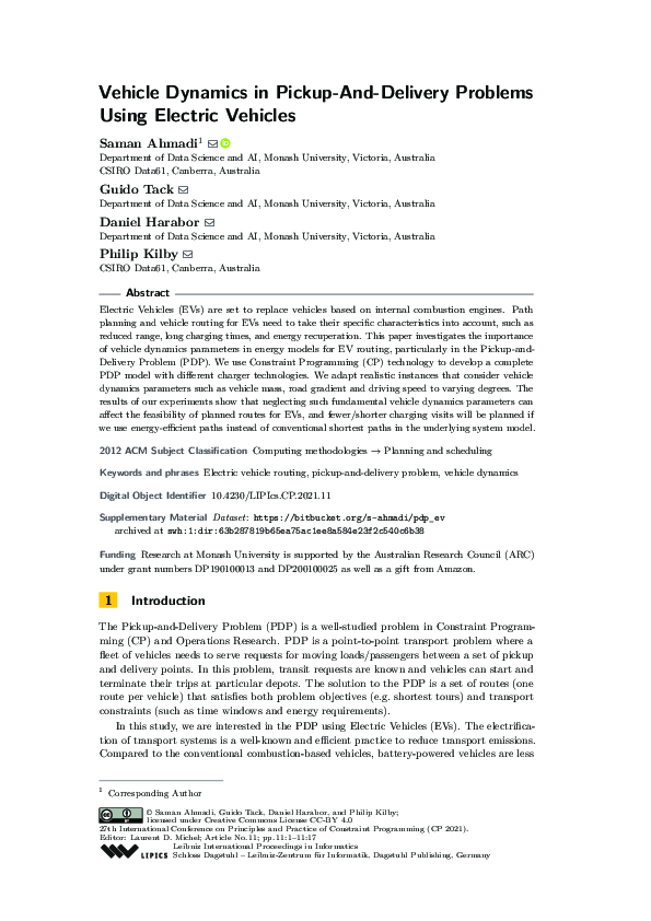 (PDF) Vehicle Dynamics in Pickup-And-Delivery Problems Using Electric ...
