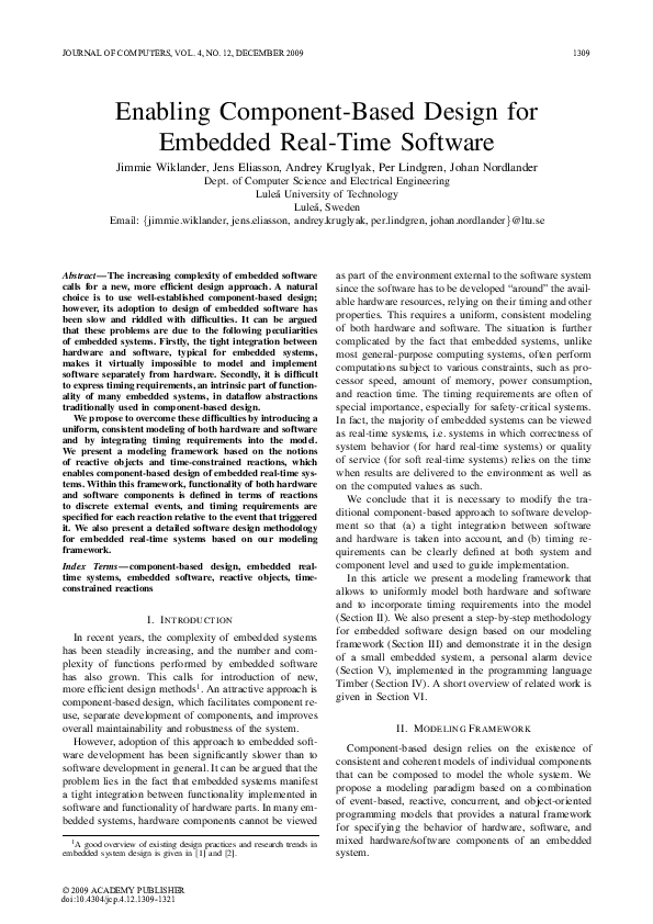(PDF) Enabling Component-Based Design for Embedded Real-Time Software