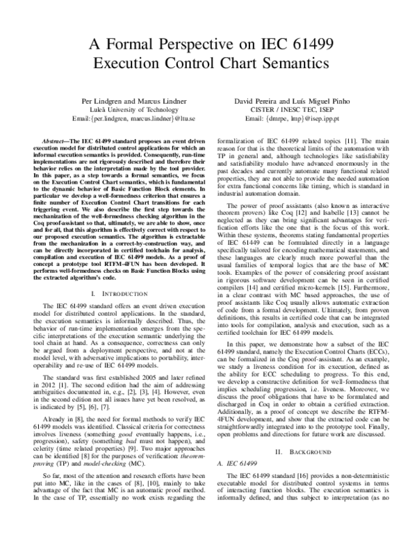 (PDF) A Formal Perspective on IEC 61499 Execution Control Chart Semantics