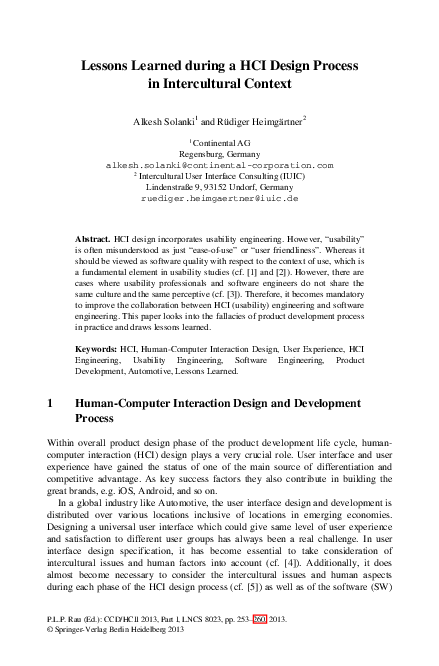 (PDF) Lessons Learned during a HCI Design Process in Intercultural Context | Alkesh Solanki ...