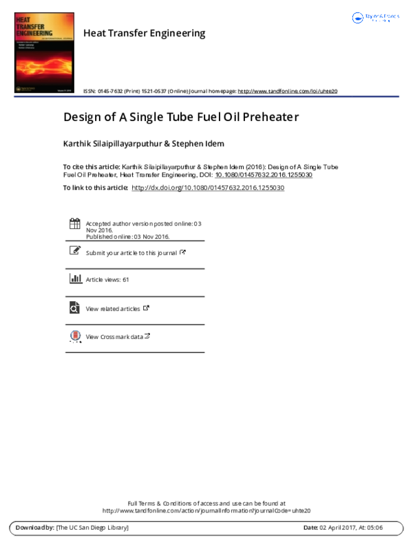 (PDF) Design of A Single Tube Fuel Oil Preheater