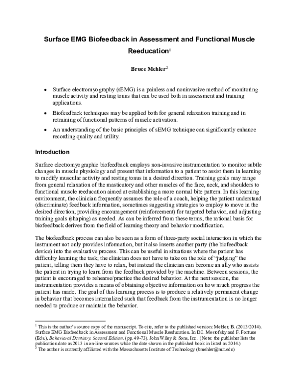 (PDF) Surface EMG Biofeedback in Assessment and Functional Muscle ...
