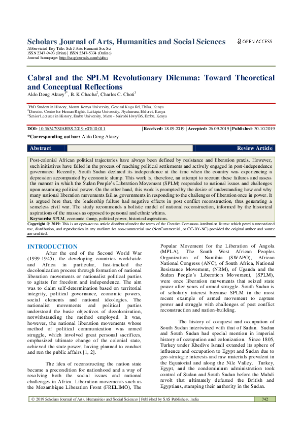 (PDF) Cabral and the SPLM Revolutionary Dilemma: Toward Theoretical and Conceptual Reflections