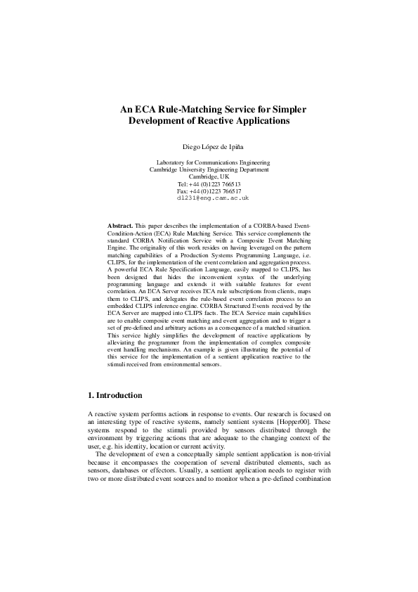 (PDF) An eca rule-matching service for simpler development of reactive applications