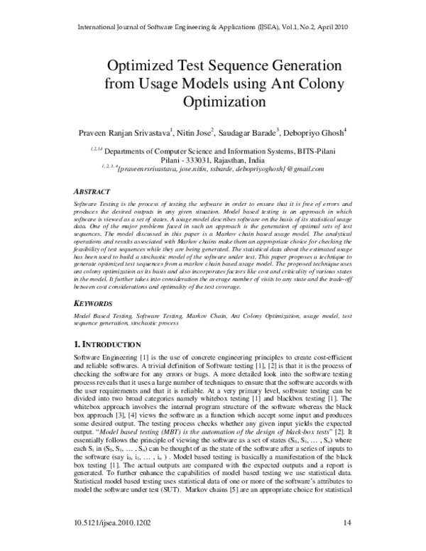 Pdf Optimized Test Sequence Generation From Usage Models Using Ant Colony Optimization
