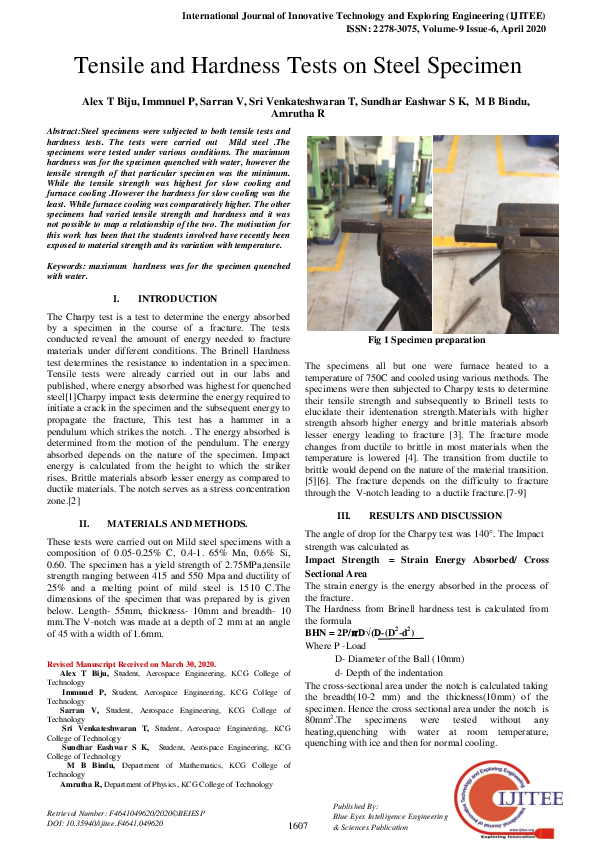 (PDF) Tensile and Hardness Tests on Steel Specimen