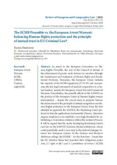 (PDF) ECHR Preamble vs. the European Arrest Warrant: balancing Human ...