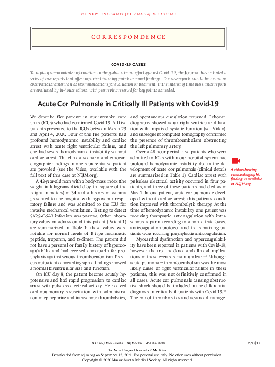 (PDF) Acute Cor Pulmonale in Critically Ill Patients with Covid-19