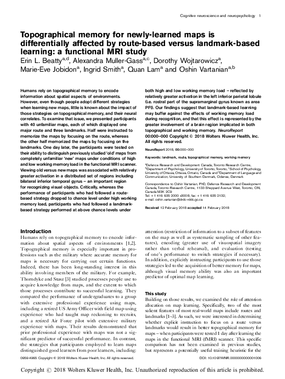 (PDF) Topographical memory for newly-learned maps is differentially ...