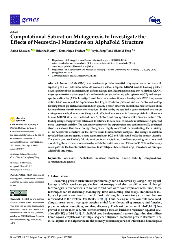 (PDF) Computational Saturation Mutagenesis to Investigate the Effects of Neurexin-1 Mutations on ...