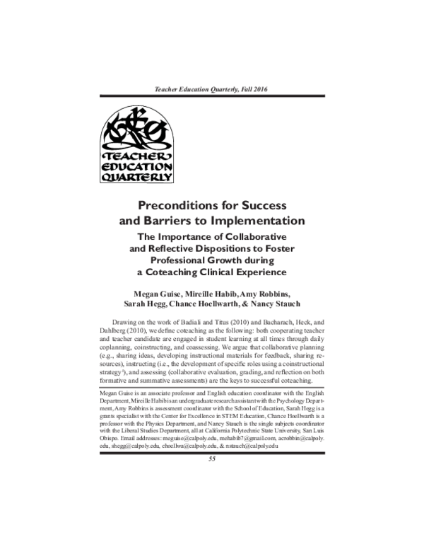 (PDF) Preconditions for Success and Barriers to Implementation: The Importance of Collaborative ...