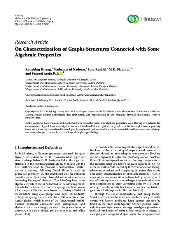 (PDF) On Characterization of Graphs Structures Connected with Some ...