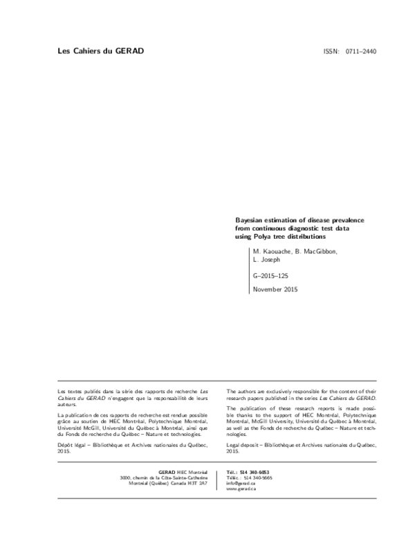 Pdf Bayesian Estimation Of Disease Prevalence From Continuous Diagnostic Test Data Using Polya