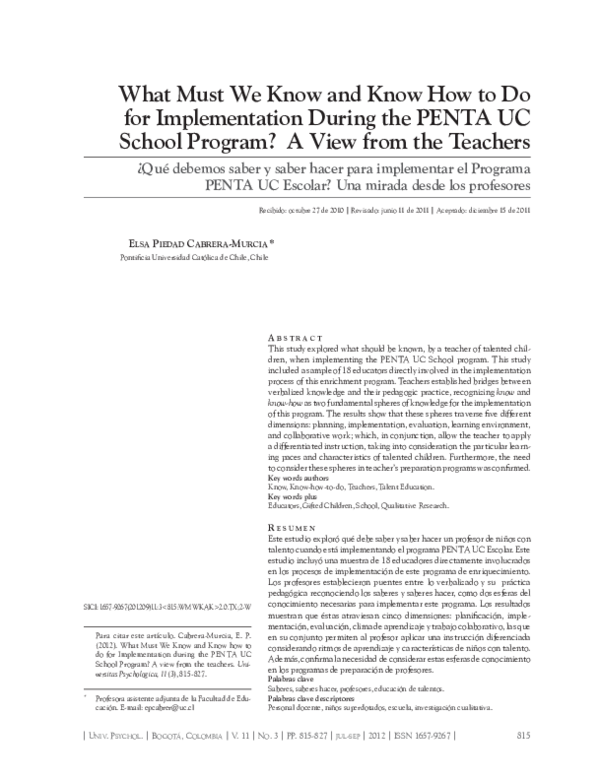 (PDF) What Must We Know and Know How to Do for Implementation During ...