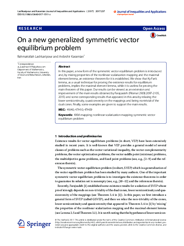 Pdf On A New Generalized Symmetric Vector Equilibrium Problem Rahmatollah Lashkaripour