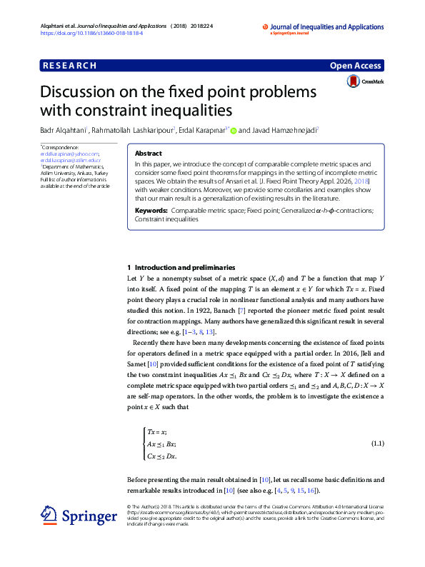 (PDF) Discussion on the fixed point problems with constraint inequalities