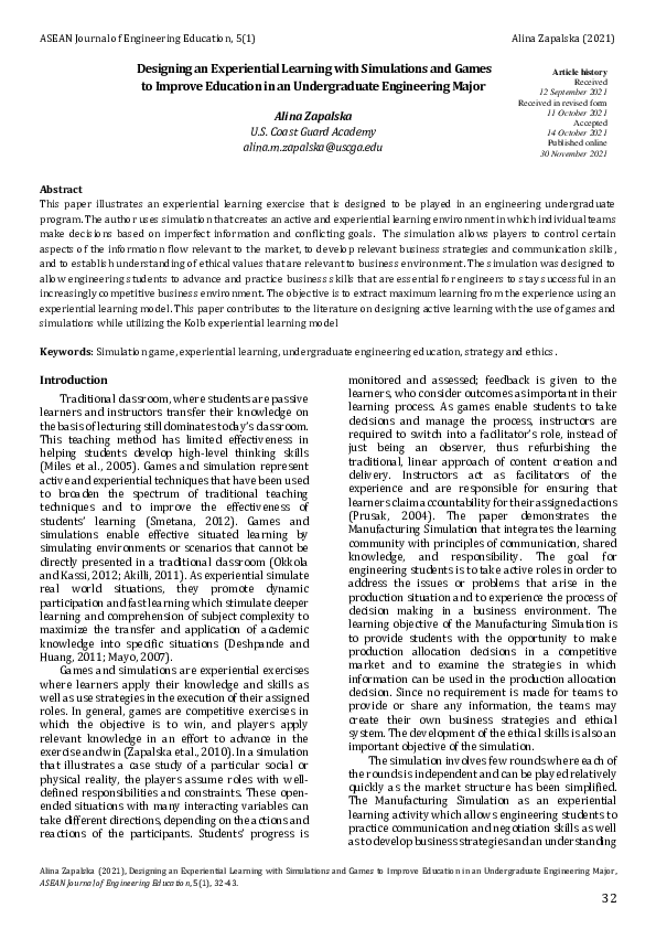 (PDF) Designing an Experiential Learning with Simulations and Games to Improve Education in an ...