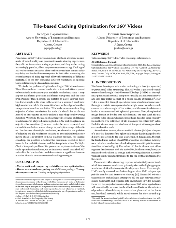 (PDF) Tile-based Caching Optimization for 360° Videos (PDF) Tile-based Caching Optimization for 360° Videos