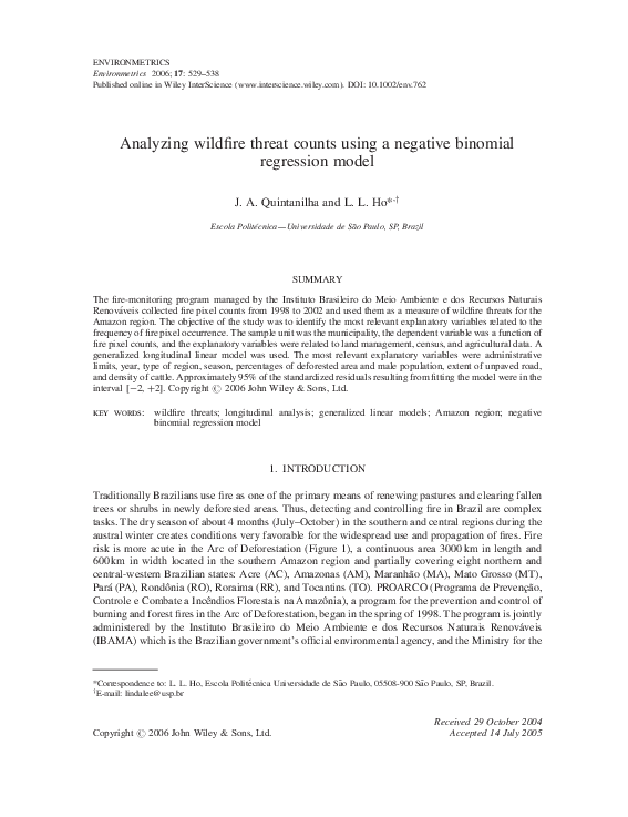 (PDF) Analyzing wildfire threat counts using a negative binomial regression model