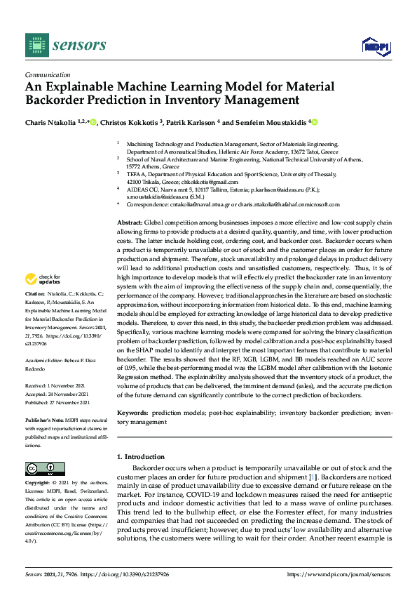 Pdf An Explainable Machine Learning Model For Material Backorder Prediction In Inventory