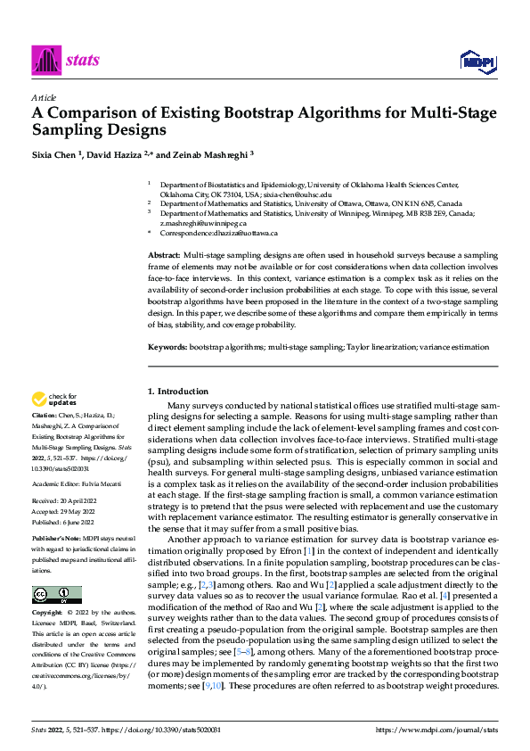 (PDF) A Comparison of Existing Bootstrap Algorithms for Multi-Stage Sampling Designs | Zeinab ...