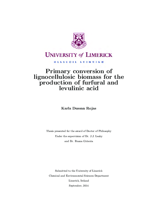 (PDF) Primary conversion of lignocellulosic biomass for the production of furfural and levulinic ...