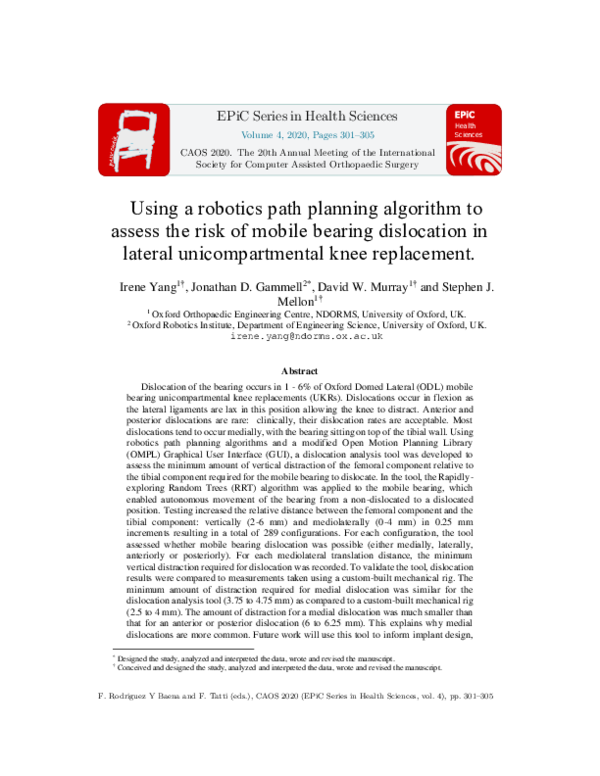 (PDF) Using a robotics path planning algorithm to assess the risk of mobile bearing dislocation ...