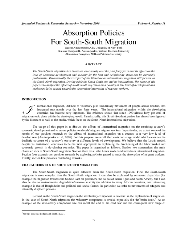 (PDF) Absorption Policies For South-South Migration