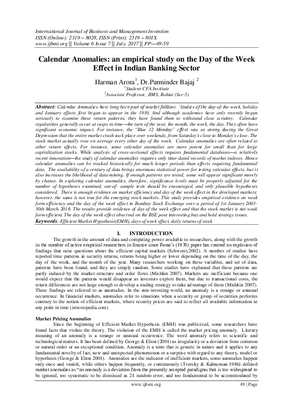 (PDF) Calendar Anomalies : an empirical study on the Day of the Week ...