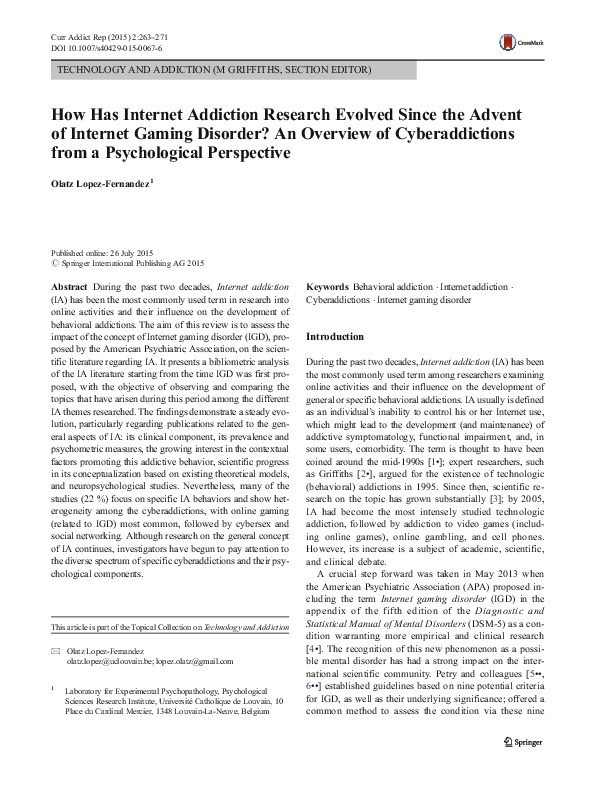 (PDF) How Has Internet Addiction Research Evolved Since the Advent of ...