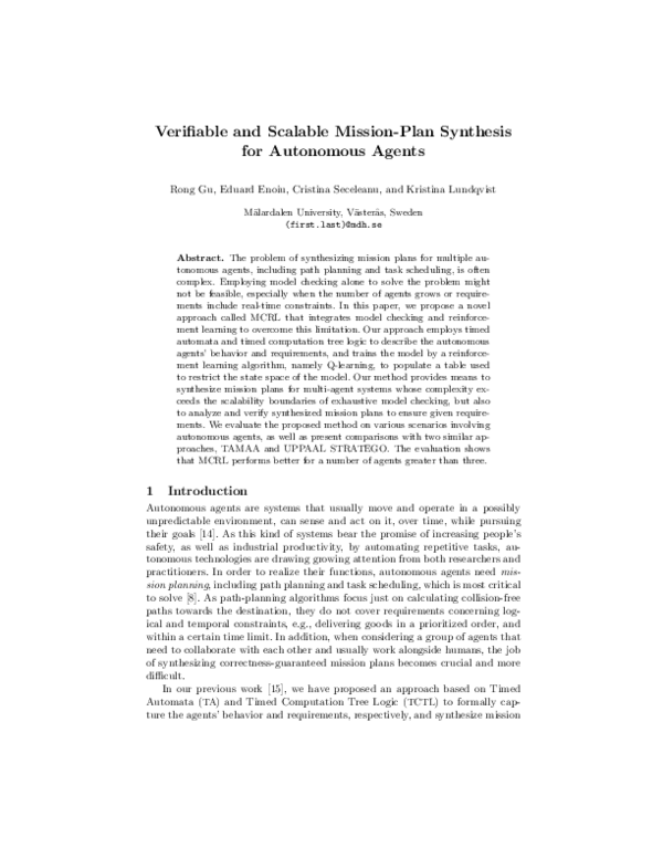 (PDF) Verifiable and Scalable Mission-Plan Synthesis for Autonomous Agents | Cristina Seceleanu ...